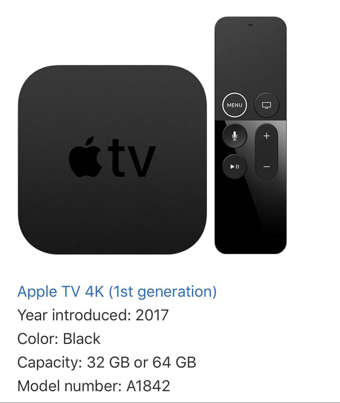 Apple TV 4K, HDR, 64GB (2017 1st Generation), TV & Home Appliances, TV ...