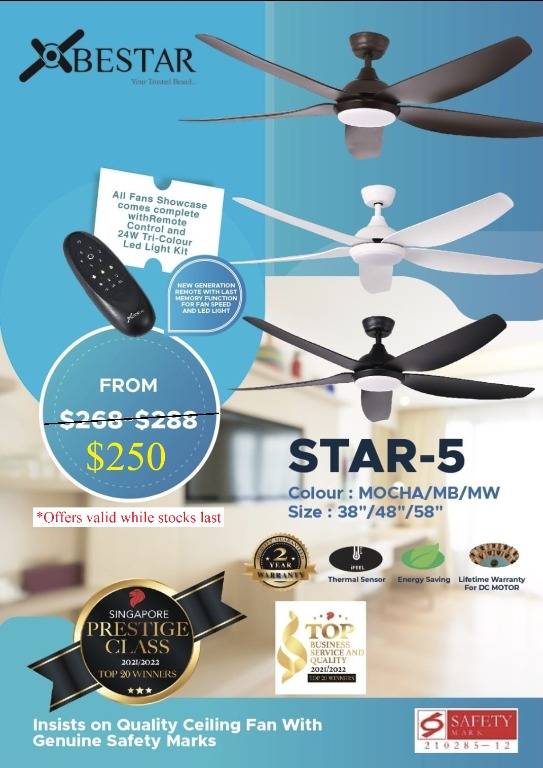 Bestar Star5 DC Ceiling Fan/38",48"&58"/Ceiling Fan/DC Fan/5 Blade/5 ...
