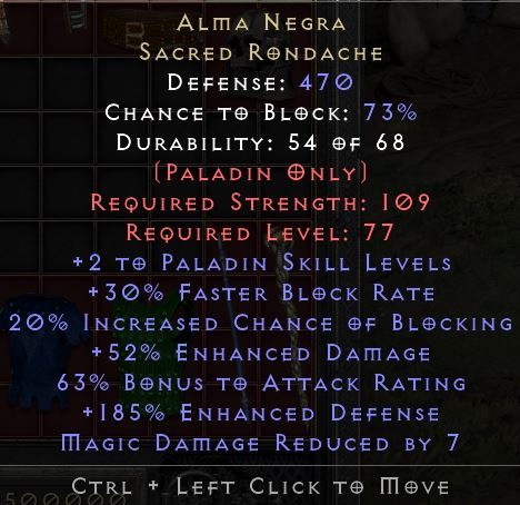 D2R Alma Negra Sacred Rondache, Video Gaming, Gaming Accessories, In ...