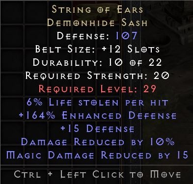 D2R Strings Of Ears Demonhide Sash, Video Gaming, Gaming Accessories ...