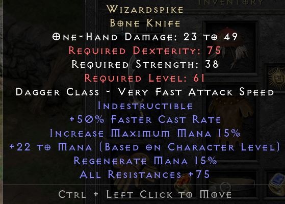 D2R Wizardspike Bone Knife, Video Gaming, Gaming Accessories, In-Game ...