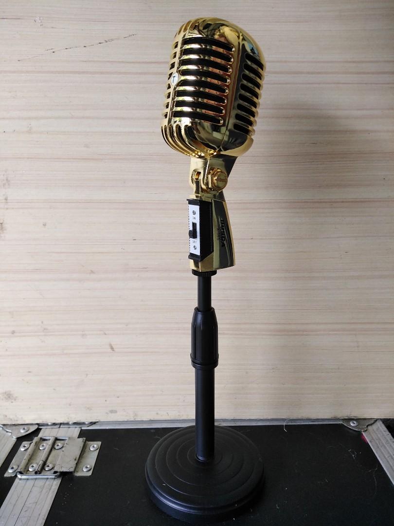 Gold Retro mic classic mic Elvis mic, Audio, Microphones on Carousell