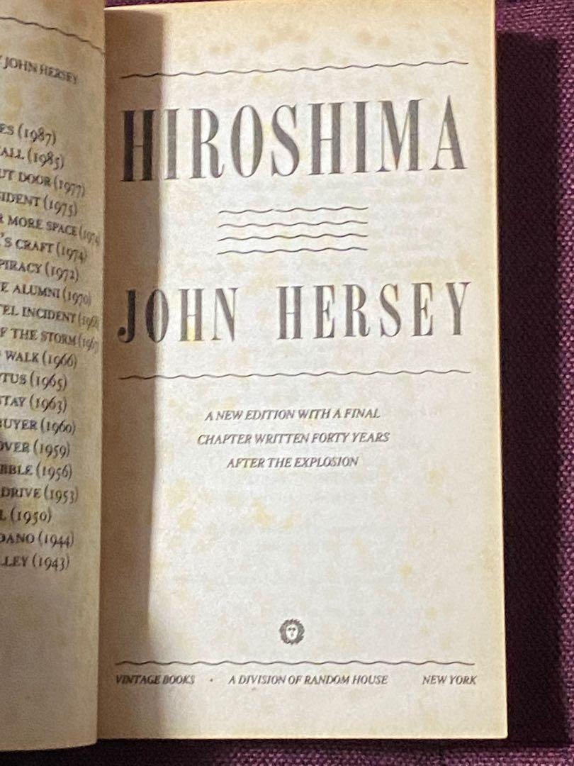 Hiroshima by John Hersey, Hobbies & Toys, Books & Magazines, Fiction ...