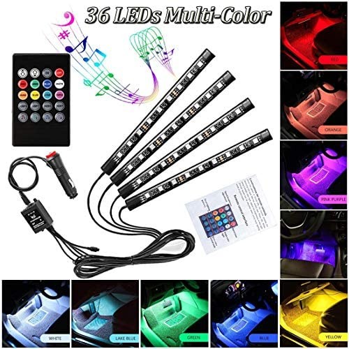 (M3290) LEDMIRCY Car LED Strip Lights 36 LEDs 12V RGB Car LED Footwell ...