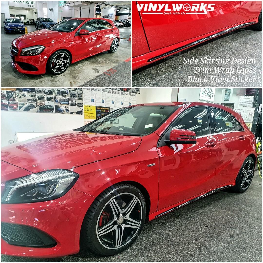 Mercedes Side Skirt Trim Design Wrap Gloss Black Vinyl Sticker, Car ...