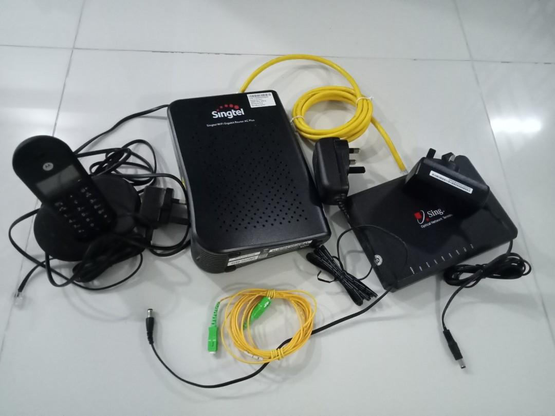 Singtel Router + Cordless phone + fiber optic cable, TV & Home ...
