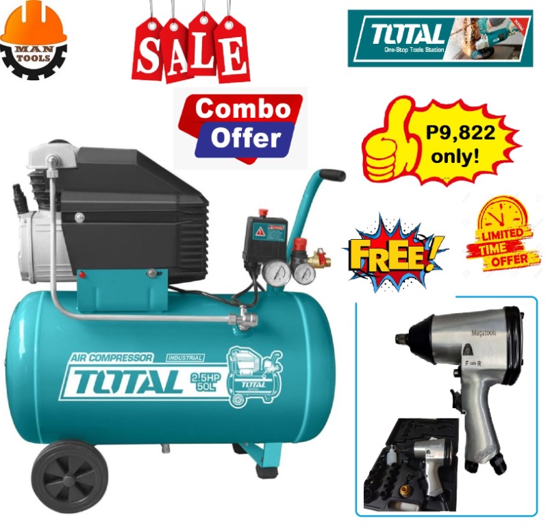 Total Air Compressor 2.5HP/50L & Free Mega Air Impact wrench ...