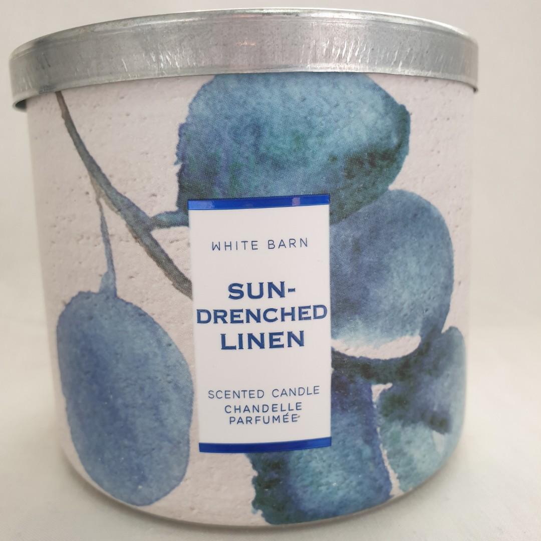 Bath and Body Works Sun-drenched Linen 3-wick candle, Furniture & Home ...
