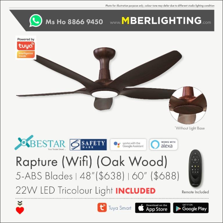 BESTAR Wifi Ceiling Fan: Rapture 48/60", Furniture & Home Living ...