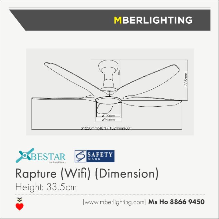 BESTAR Wifi Ceiling Fan: Rapture 48/60", Furniture & Home Living ...