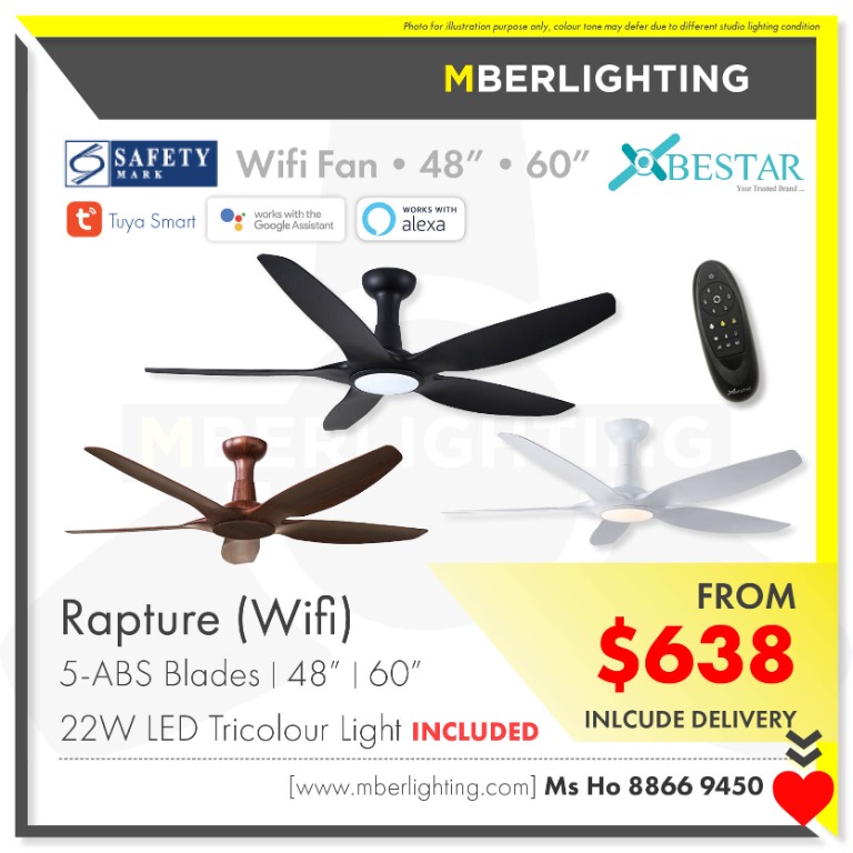 BESTAR Wifi Ceiling Fan: Rapture 48/60", Furniture & Home Living ...