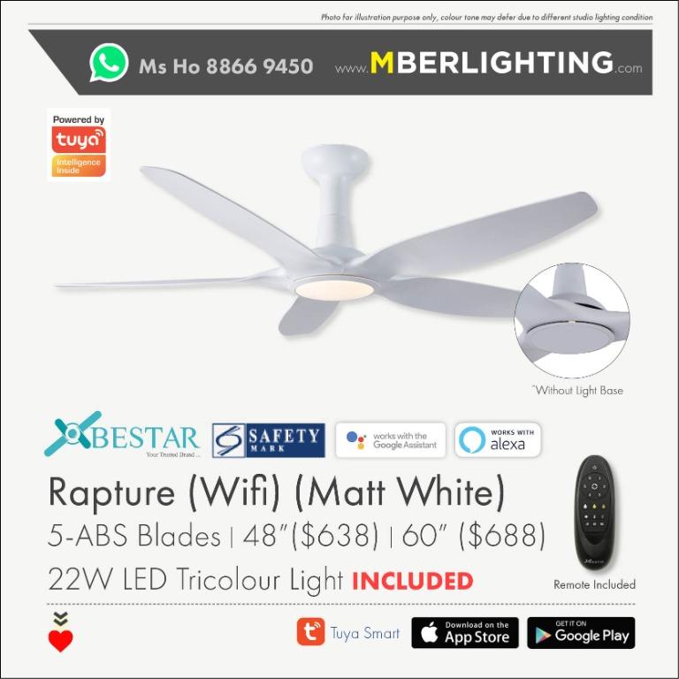 BESTAR Wifi Ceiling Fan: Rapture 48/60", Furniture & Home Living ...