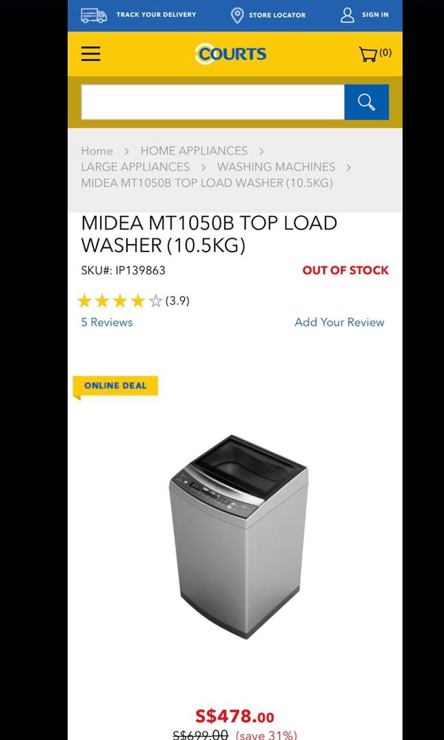 Brand new(display set)MIDEA MT1050B TOP LOAD WASHER (10.5KG), TV & Home ...