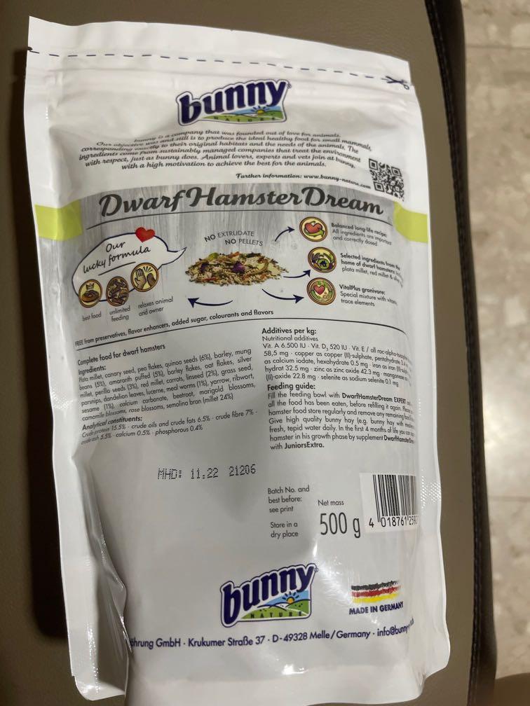 Bunny nature dwarf hamster mix 500g, Pet Supplies, Pet Food on Carousell