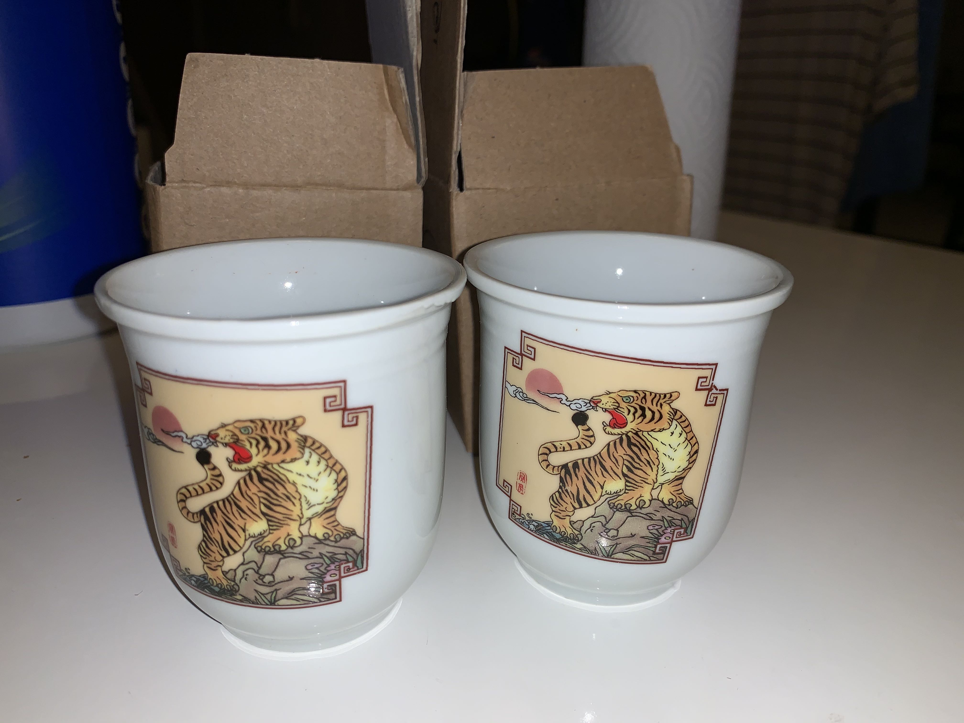 Chinese Tea/Wine Cups with Tiger Art Design, Furniture & Home Living ...