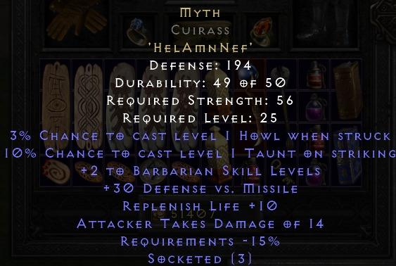 D2R | Diablo 2 Resurrected Myth Runeword Barb Armor +2 skill, Video ...