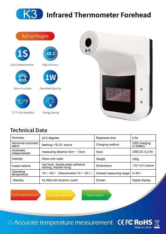 K3 Infrared Thermometer Standing Scanner Temperature Digital with ...