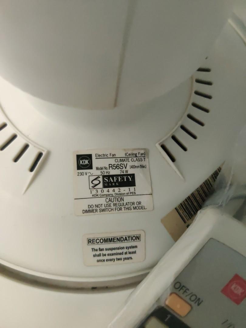 KDK Ceiling Fan R56SV with remote, Furniture & Home Living, Lighting ...
