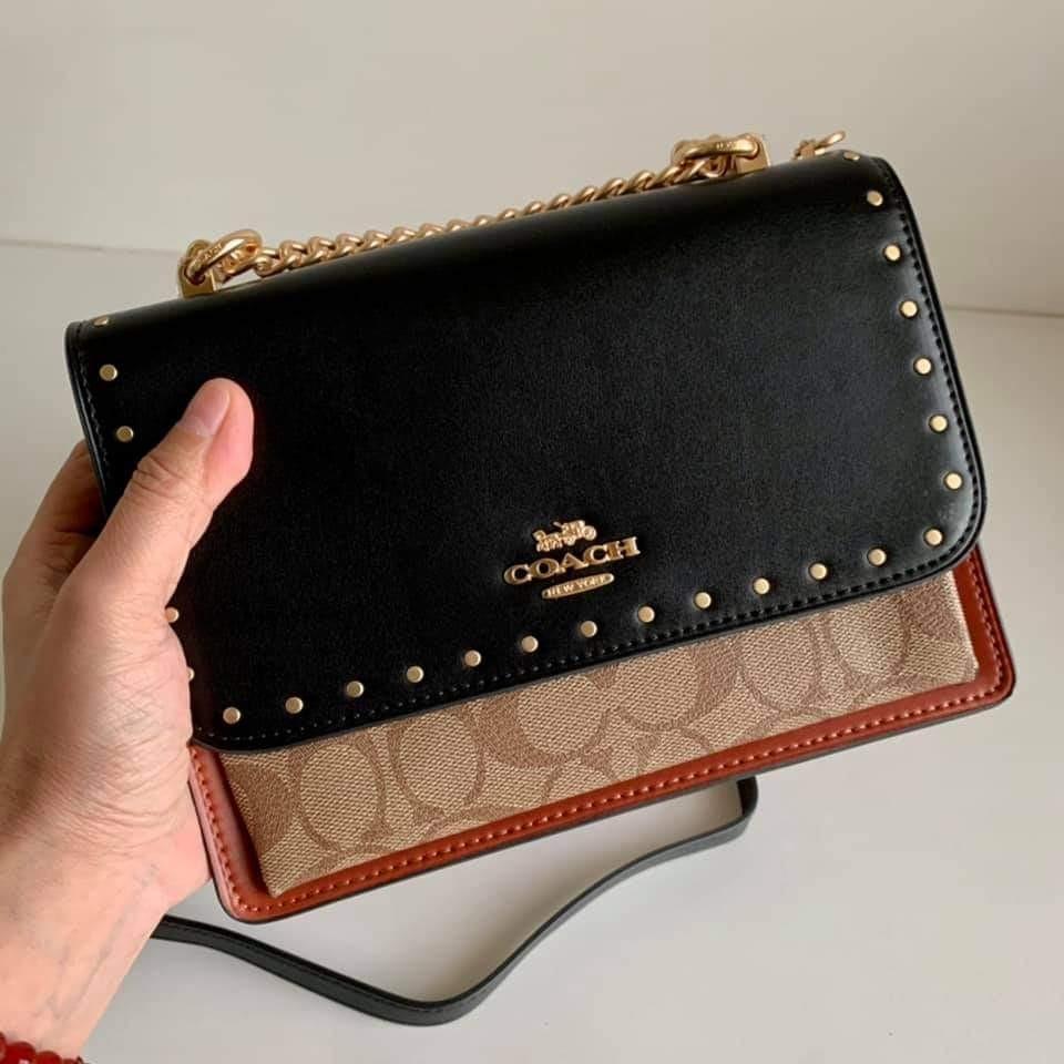 KLARE CROSSBODY IN SIGNATURE CANVAS WITH RIVETS (COACH 90400), Women's ...