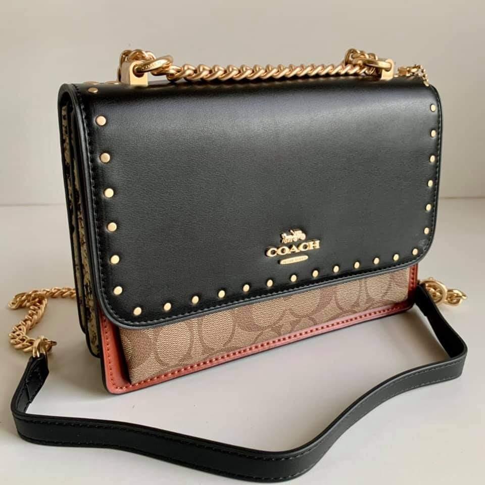 KLARE CROSSBODY IN SIGNATURE CANVAS WITH RIVETS (COACH 90400), Women's ...