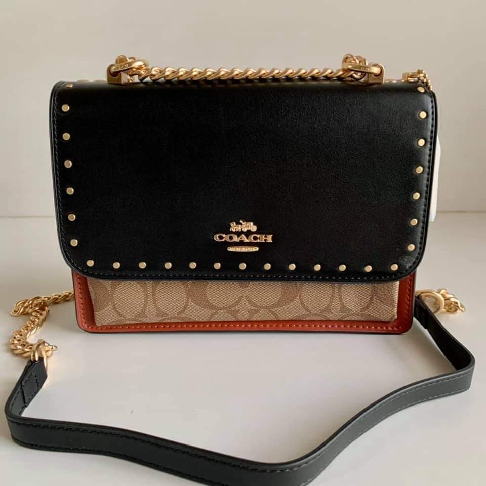 KLARE CROSSBODY IN SIGNATURE CANVAS WITH RIVETS (COACH 90400), Women's ...