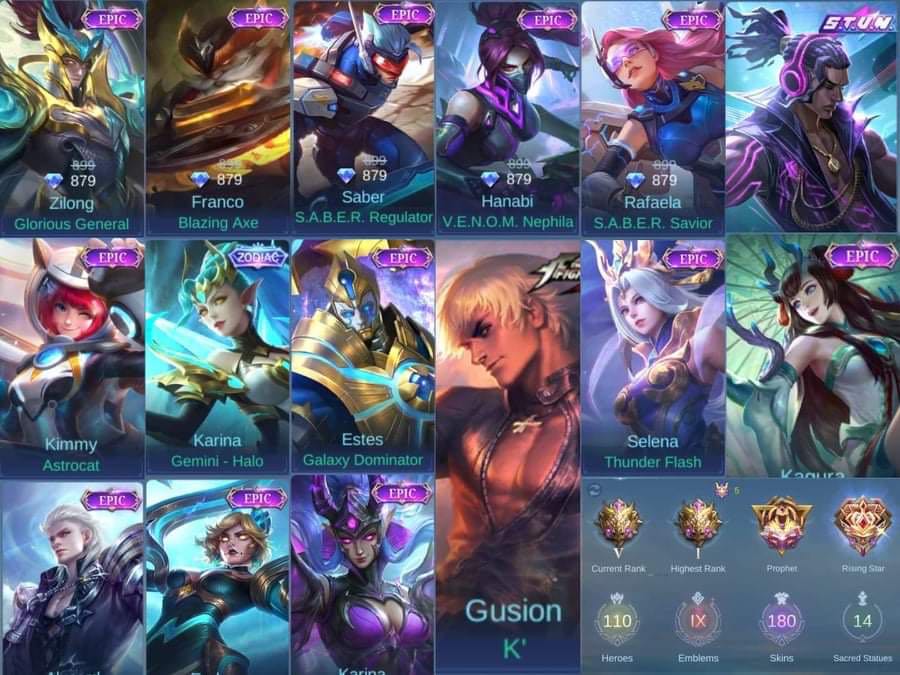 KOF Gusion x ThunderFlash Selena Mobile Legends Account (Many Limited ...