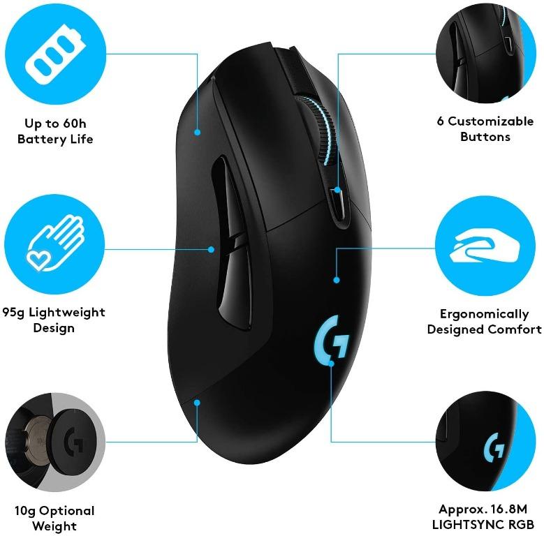 Logitech G703 LIGHTSPEED Wireless Gaming Mouse, HERO 25K Sensor, 25,600 ...
