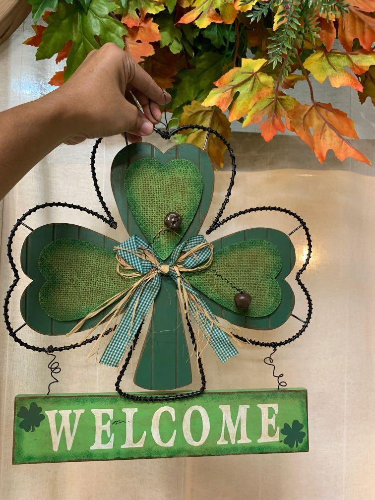 Lucky leaf clover welcome door entrance plaque bell, Furniture & Home ...