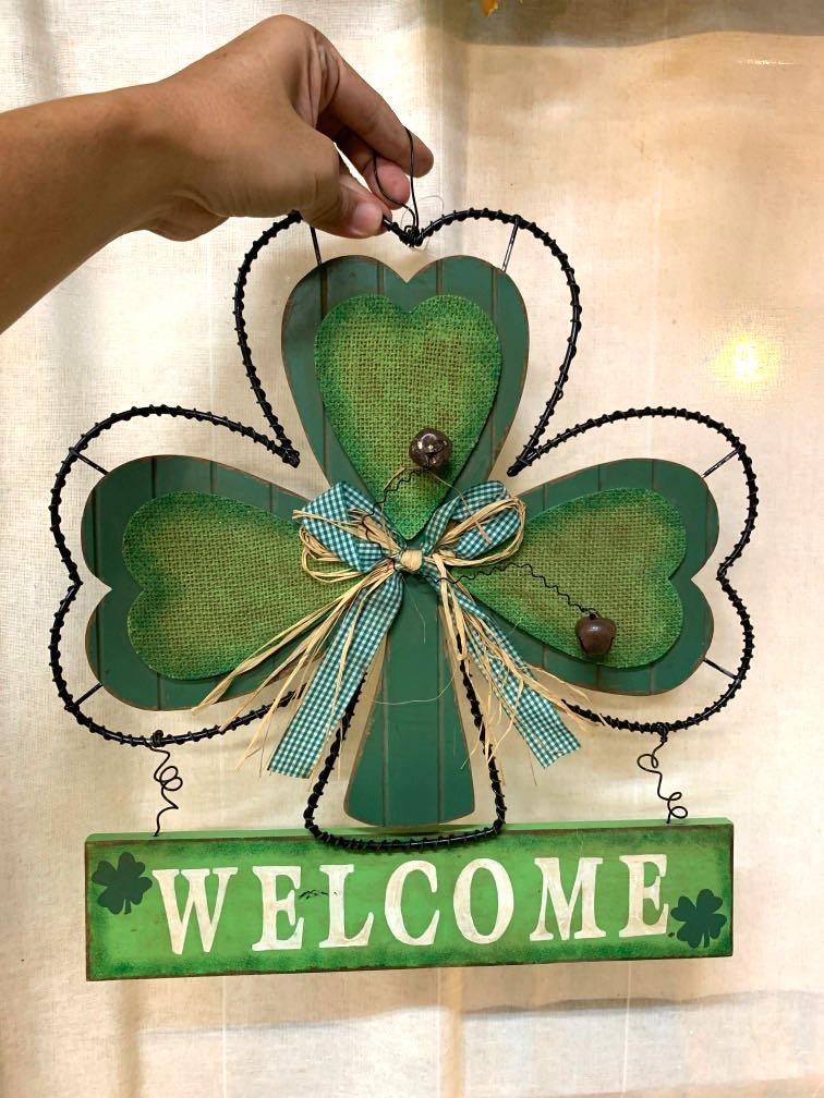 Lucky leaf clover welcome door entrance plaque bell, Furniture & Home ...