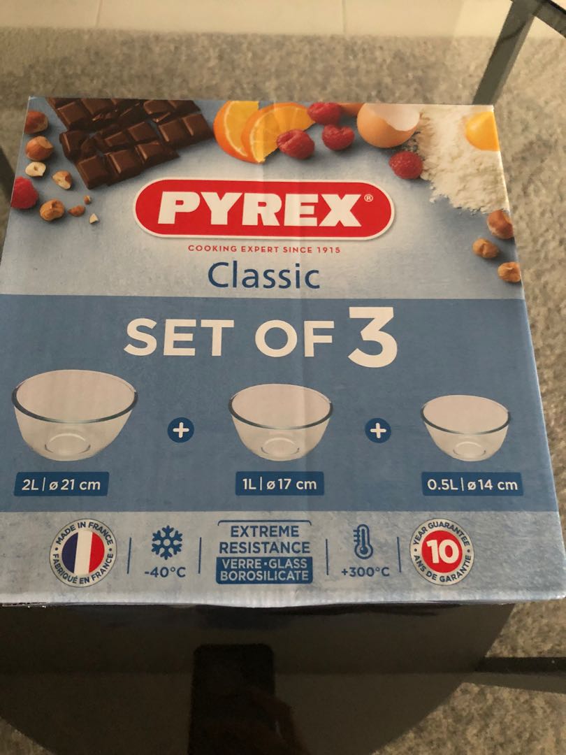 Pyrex Glass Bowl- Set of 3, Furniture & Home Living, Kitchenware ...