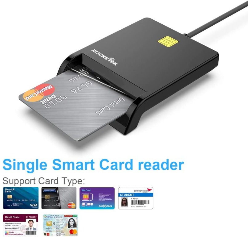 "USB Smart Card Reader-Rocketek DOD Military USB-CAC Chip Card Reader ...