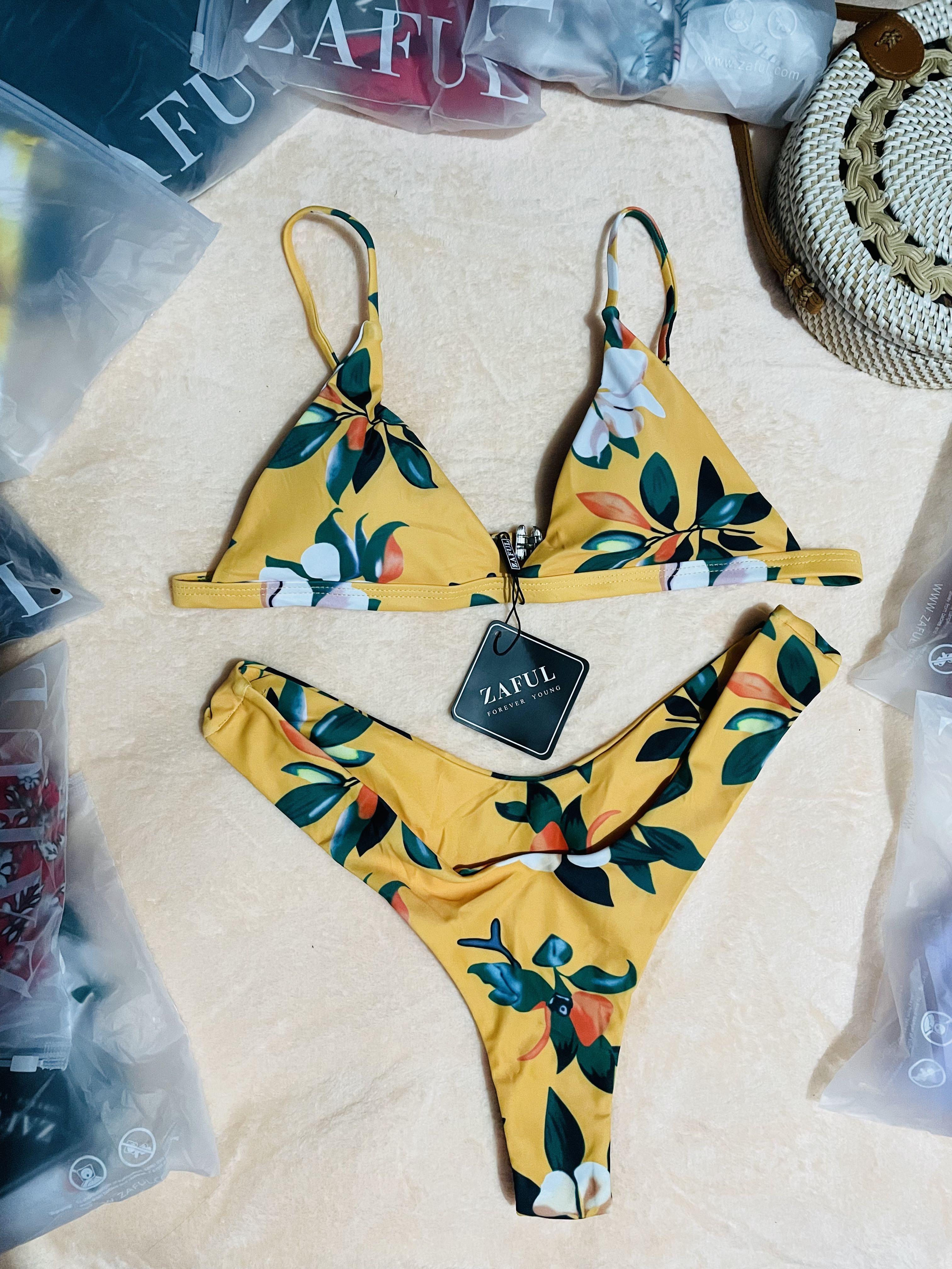 Yellow floral two-piece bikini, Women's Fashion, Swimwear, Bikinis ...