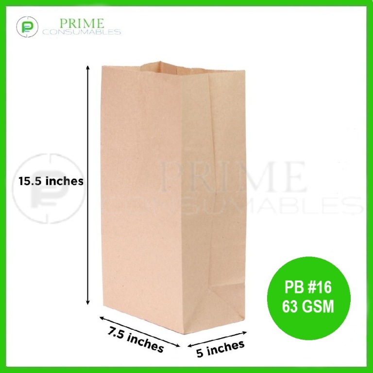 100pieces Brown Kraft Paper Bag size #16 63gsm Grocery Bag Paper Lunch ...