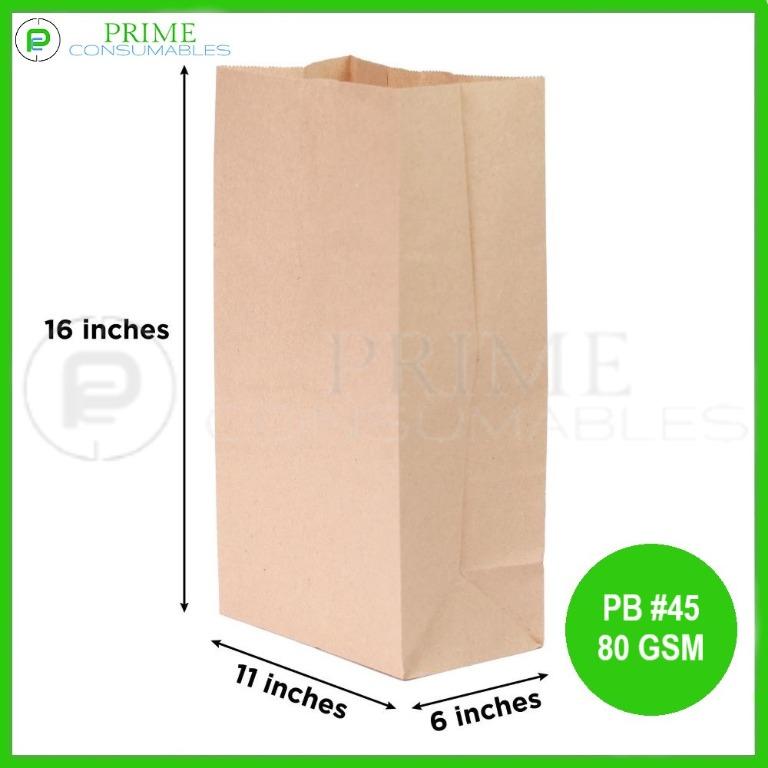 100pieces Brown Kraft Paper Bag size #45 80gsm Grocery Bag Paper Lunch ...