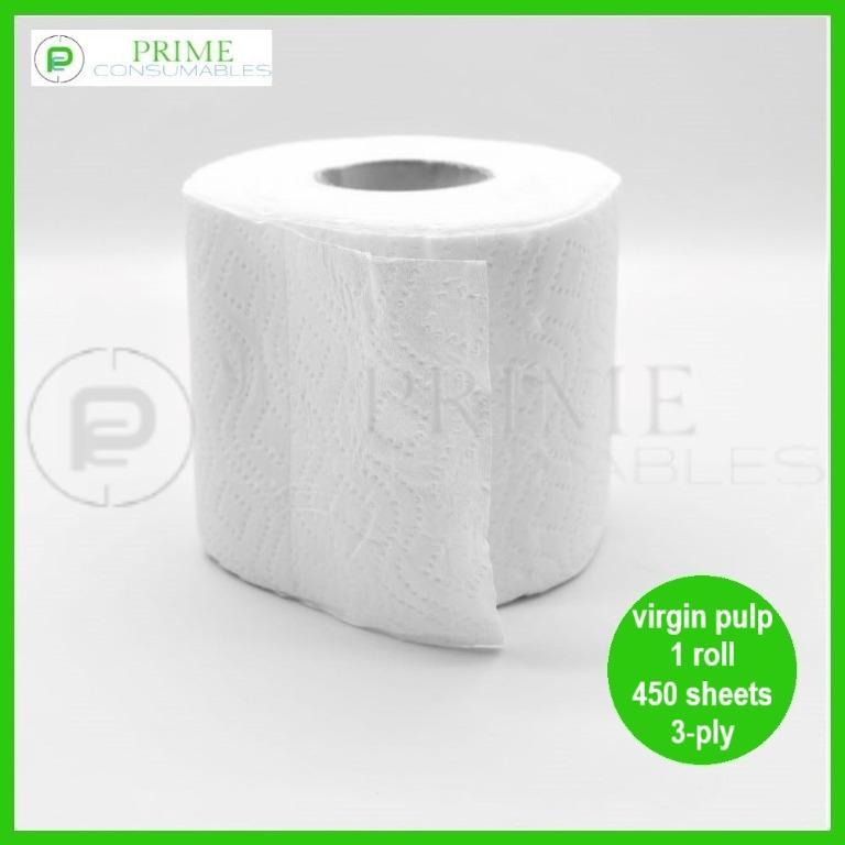1roll Bathroom Tissue Paper 450 sheets Virgin Pulp 3ply Soft Toiler ...