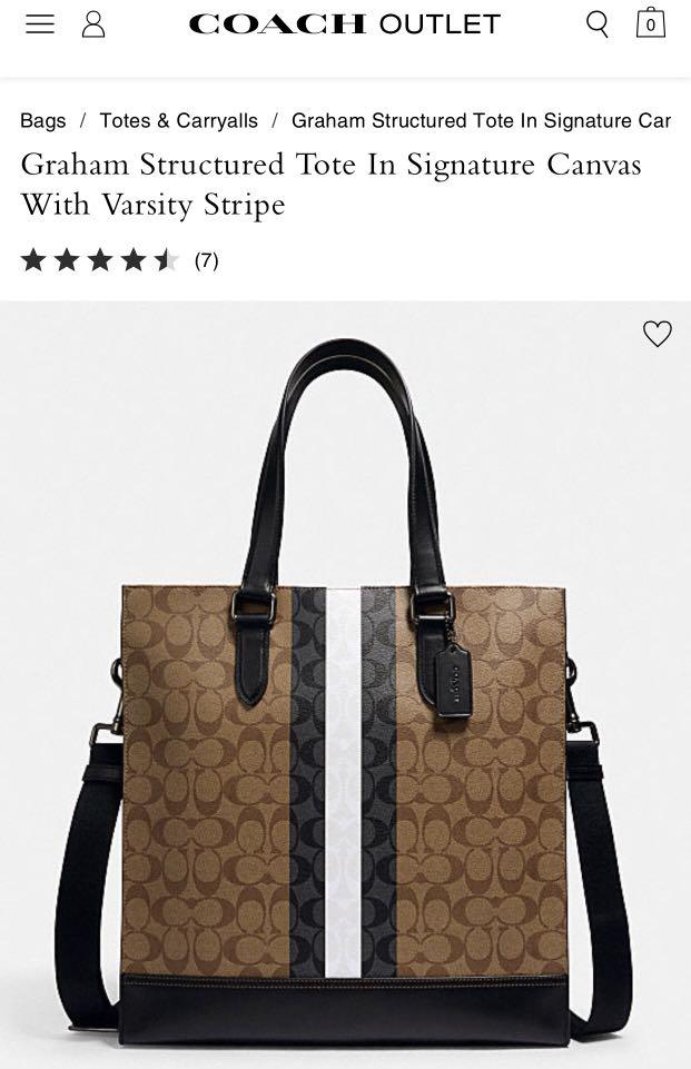 Coach Graham Structured Tote In Signature Canvas With Varsity Stripe ...