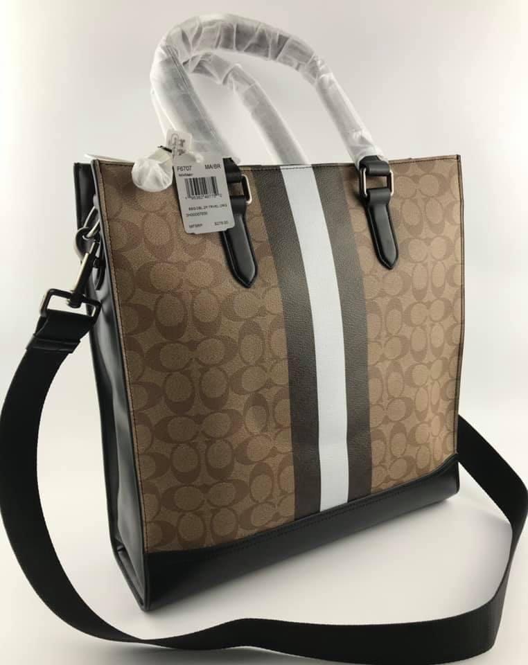 Coach Graham Structured Tote In Signature Canvas With Varsity Stripe ...