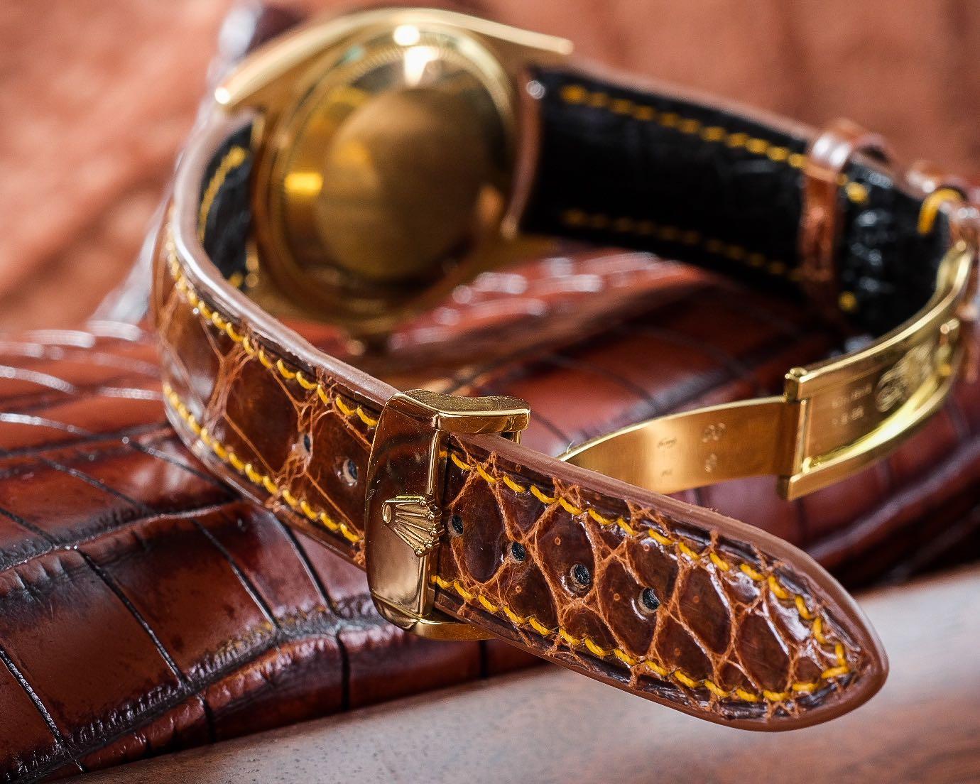 Handmade Handstitched Watch Strap In Brown Himalayan Crocodile Leather ...