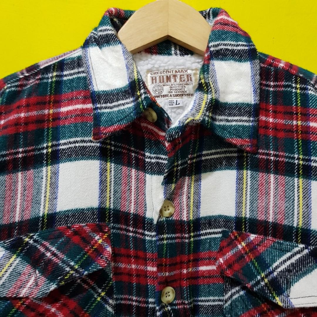 HUNTER vintage wool flannel shirt/jacket with sherpa inner (KEMEJA ...