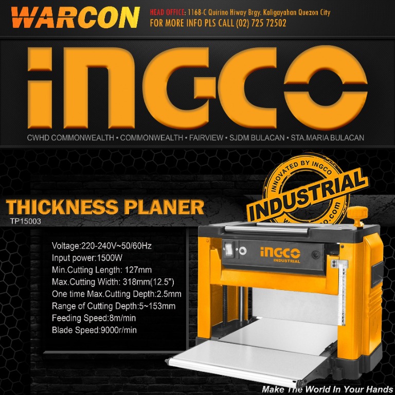 INGCO Thickness Planer TP15003, Furniture & Home Living, Home ...
