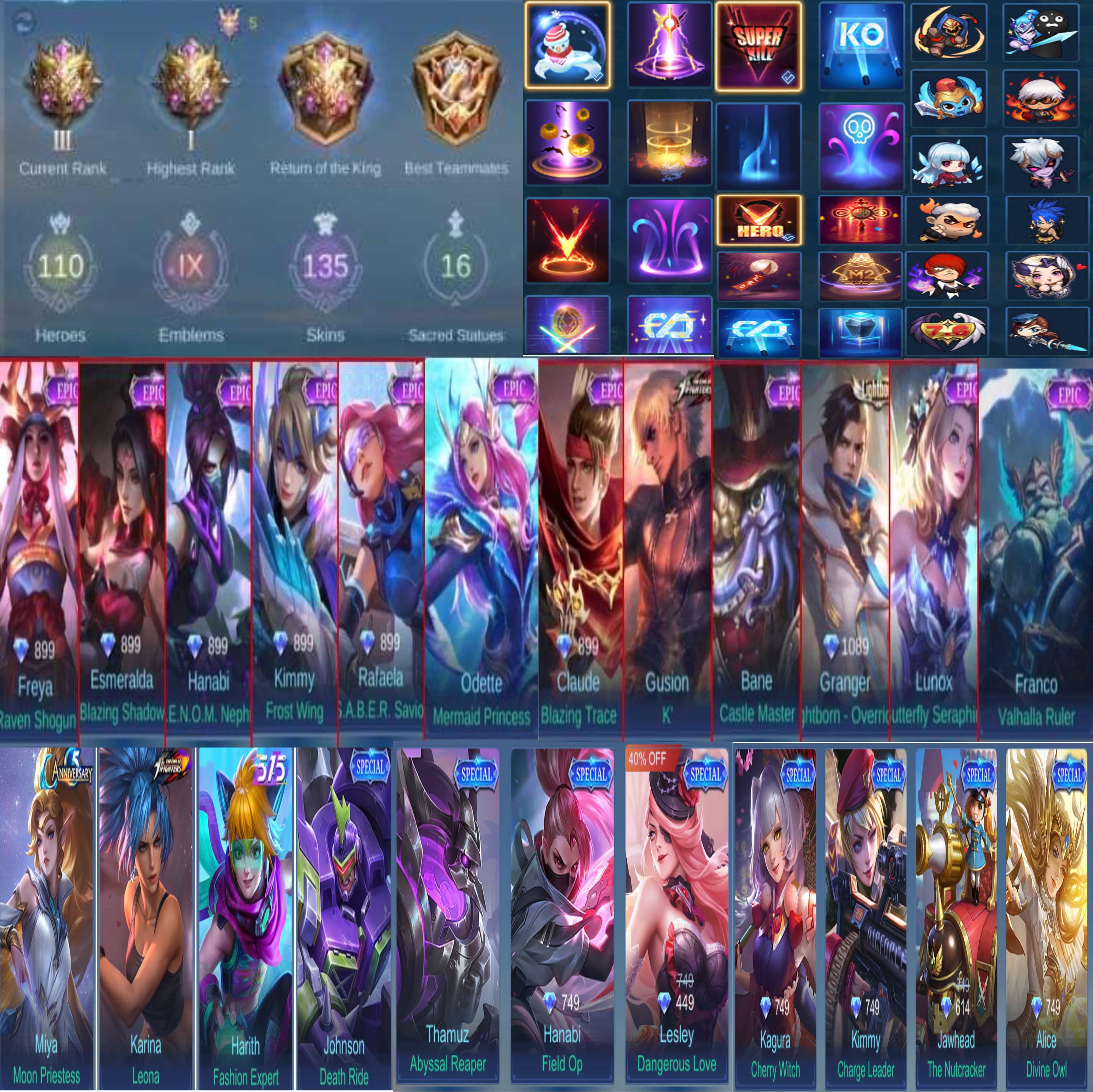 KOF Gusion x Butterfly Seraphim Lunox Mobile Legends Account (Many Epic ...