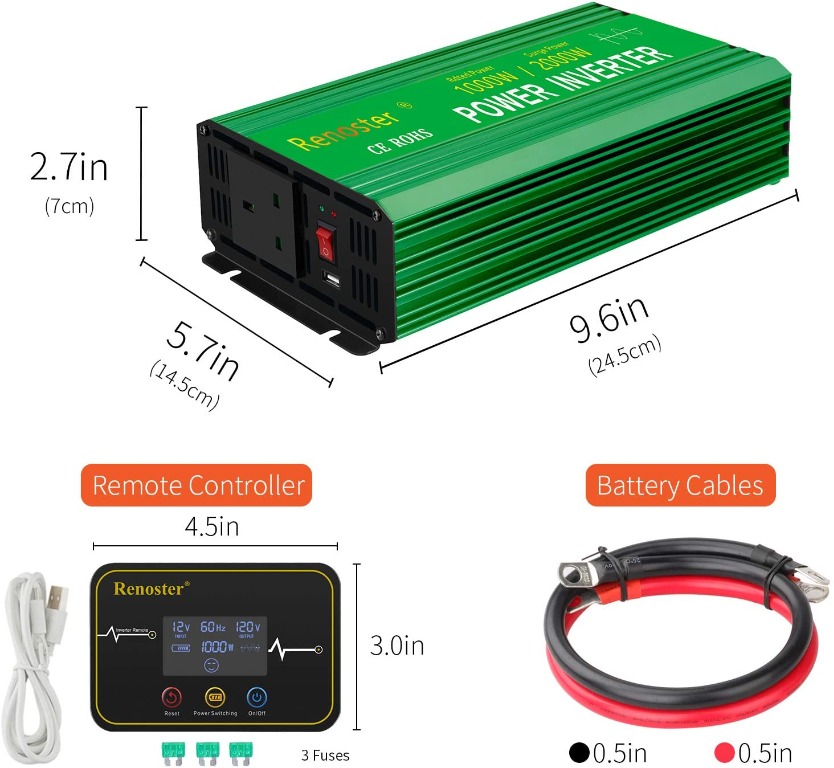 Pure Sine Wave Inverter 1000W Inverter Car Power Converter Remote ...