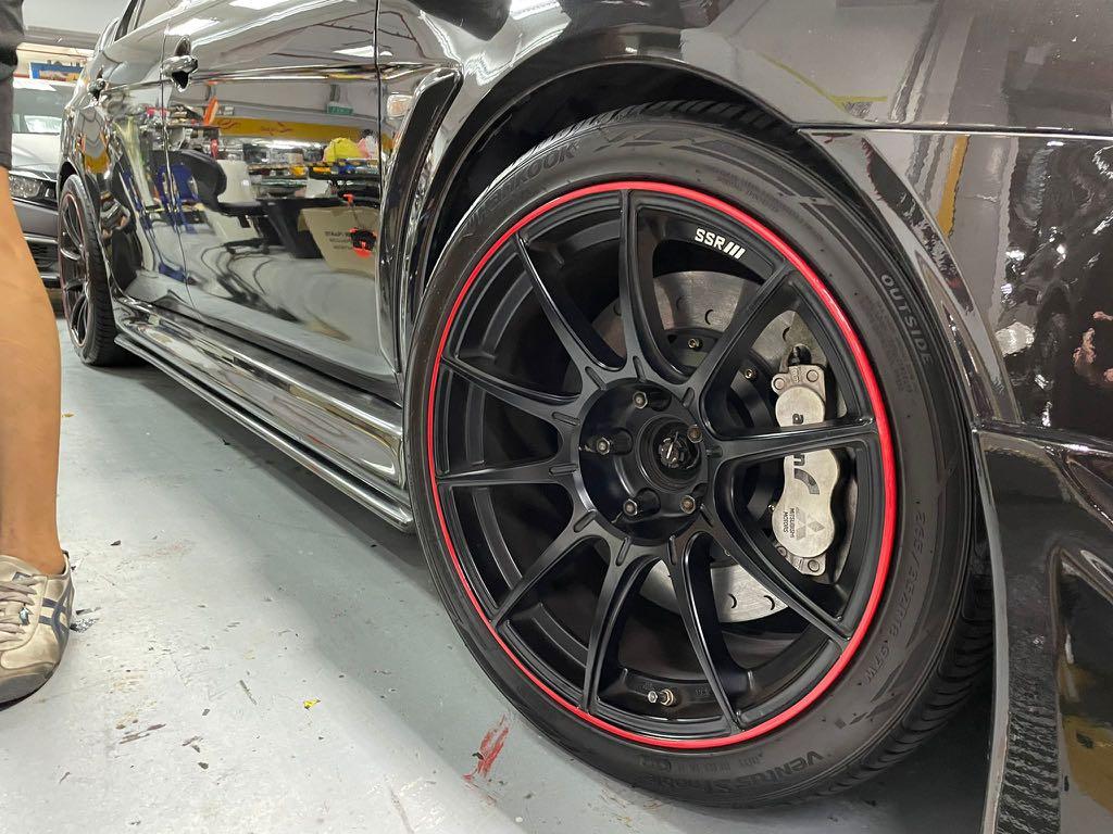 Red rim trim sticker install, Car Accessories, Car Workshops & Services ...