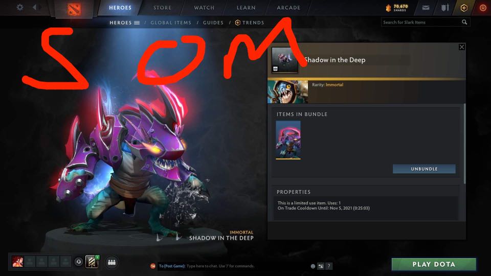 Slark - The diretide hallowed chest Immortal Set, Video Gaming, Gaming ...