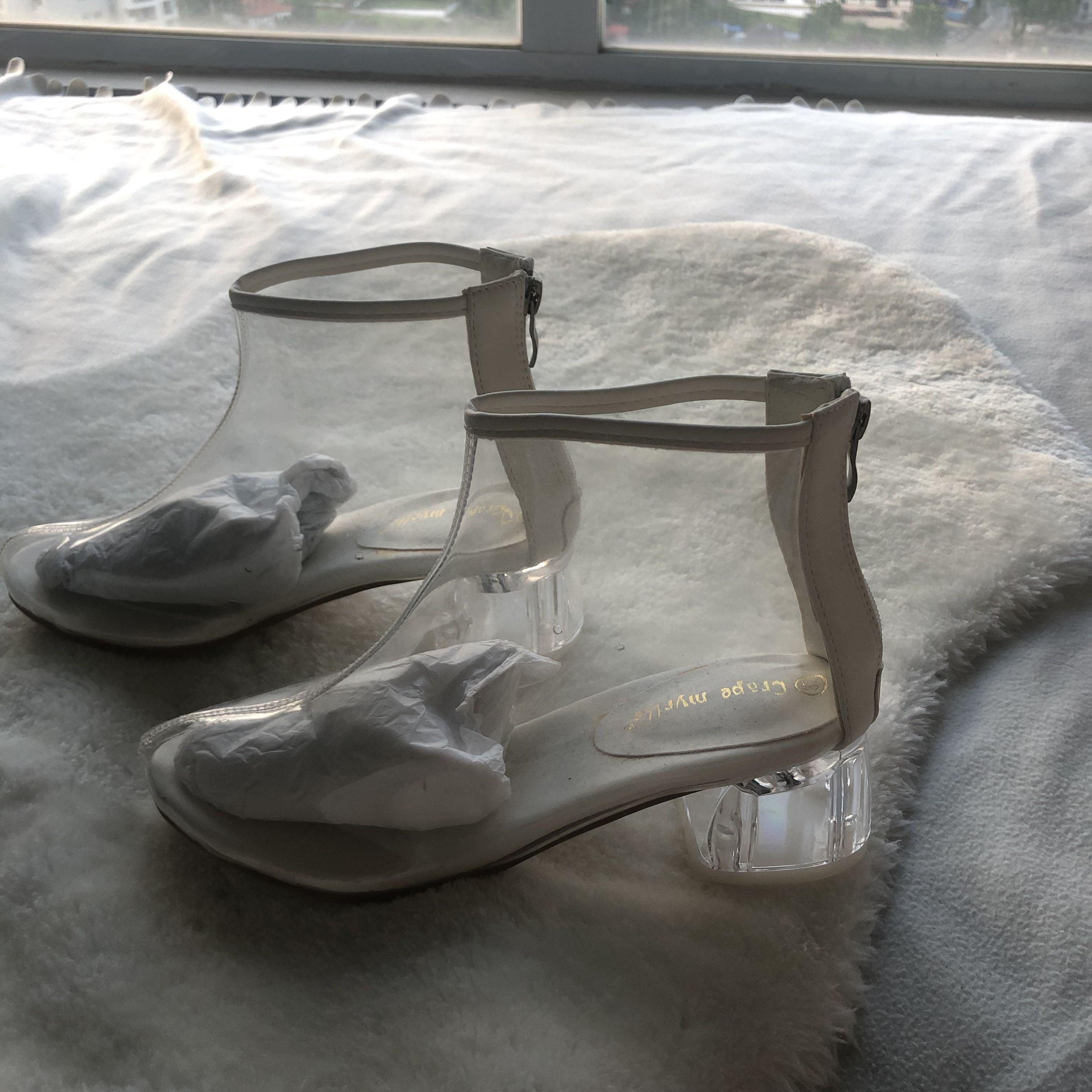 Transparent boots with heels, Women's Fashion, Footwear, Heels on Carousell