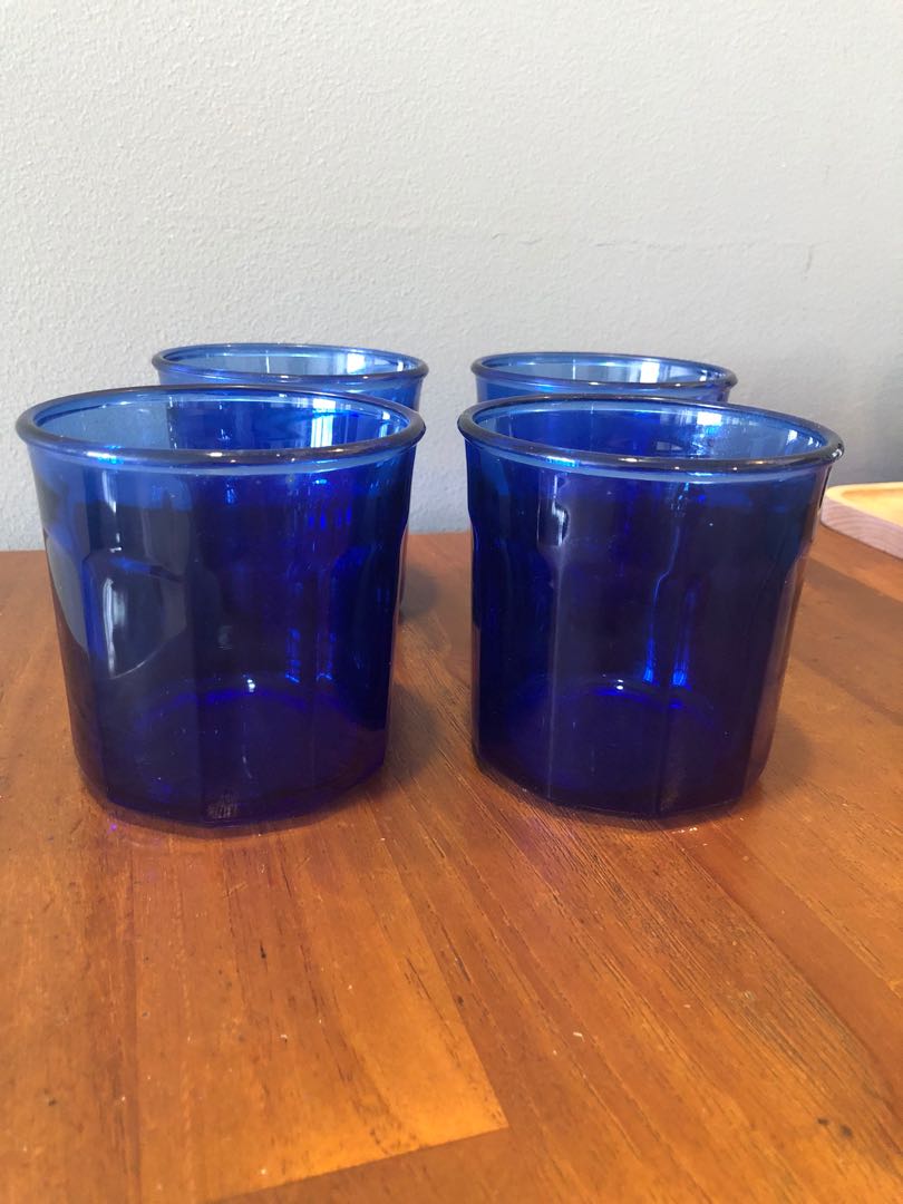 Cobalt Blue Glass Cups, Furniture & Home Living, Kitchenware ...
