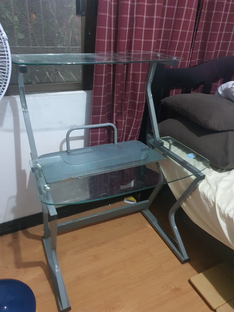 Glass computer table, Furniture & Home Living, Office Furniture ...