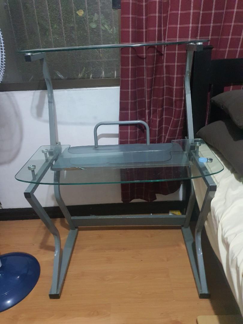 Glass computer table, Furniture & Home Living, Office Furniture ...