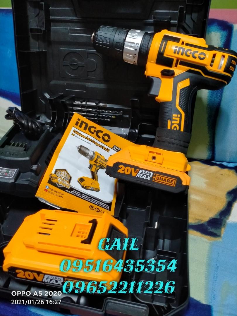INGCO 20V Cordless Lithium-Ion Impact Drill (CIDLI200215), Commercial ...