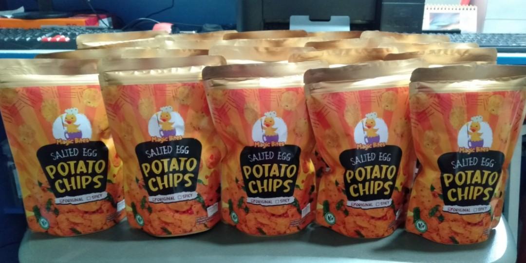 Magic Bites Salted Egg Potato Chips, Food & Drinks, Local Eats on Carousell